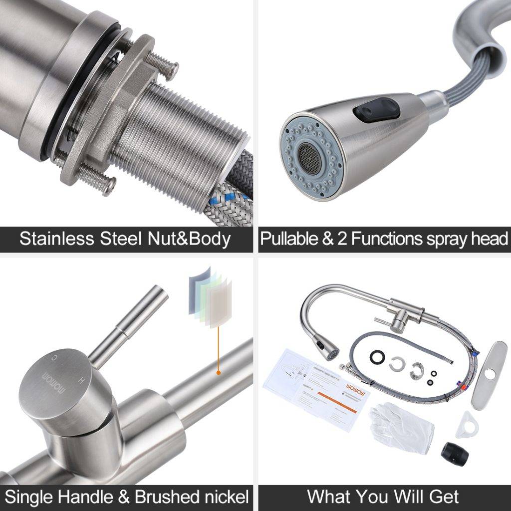 WOWOW Top Rated Pull Down Kitchen Faucets Single Hole with Sprayer