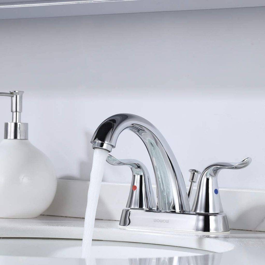 WOWOW 2-Handle 4 Inch Centerset Bathroom Faucet Chrome with Pop-up Drain