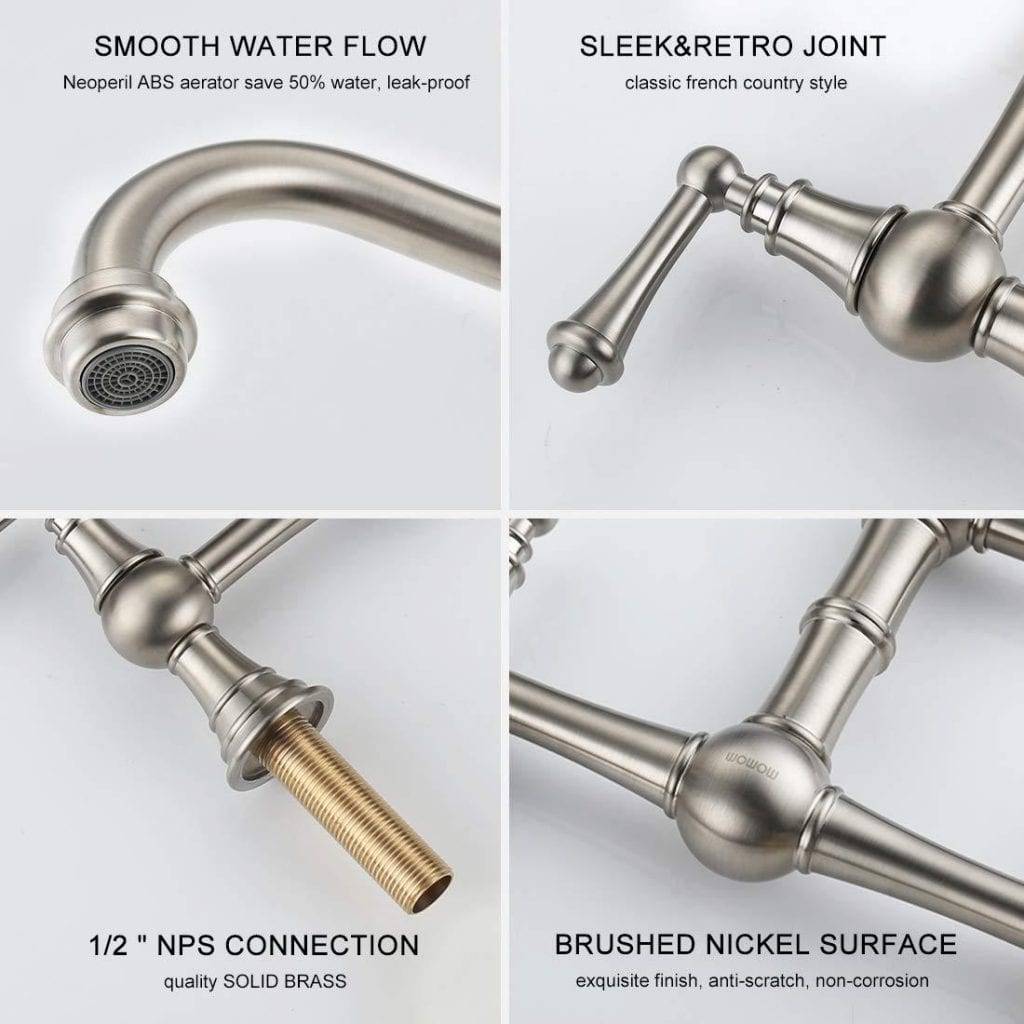 WOWOW 8 Inch Brushed Nickel Bridge Kitchen Sink Faucet