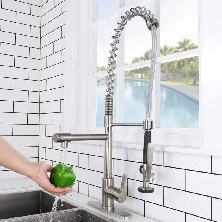 WOWOW Brushed Nickel Kitchen Faucet Commercial With Spring Pull Down ...