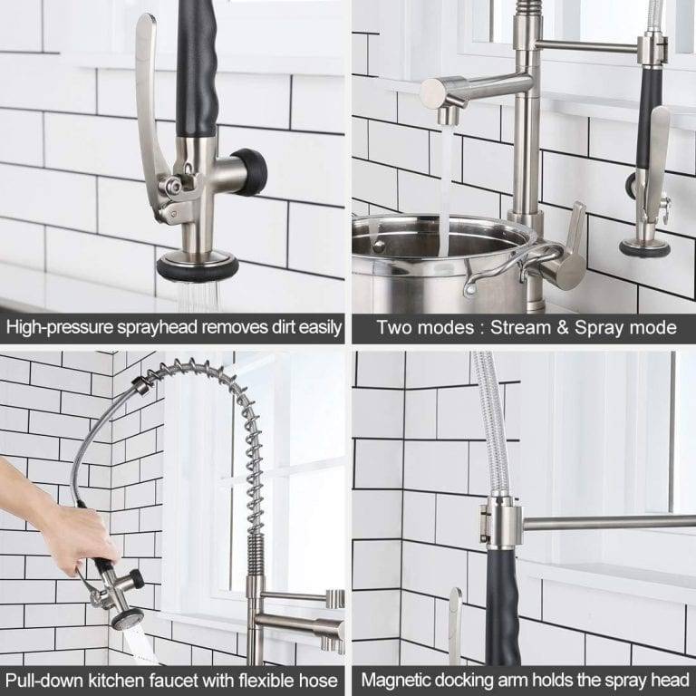 WOWOW Brushed Nickel Kitchen Faucet Commercial With Spring Pull Down ...