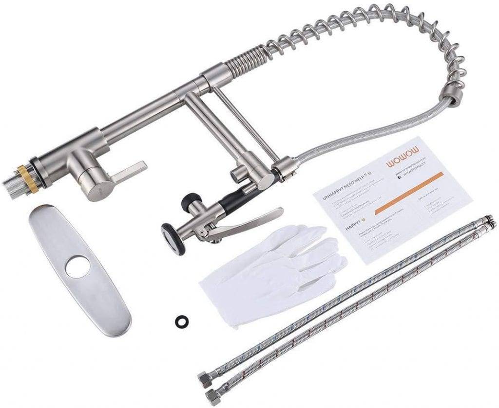 WOWOW Brushed Nickel Kitchen Faucet Commercial With Spring Pull Down ...