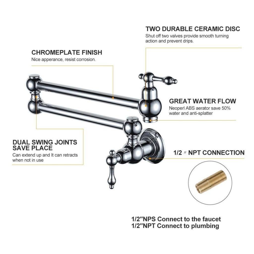 WOWOW Commercial Kitchen Pot Filler Pasta Arm Chrome