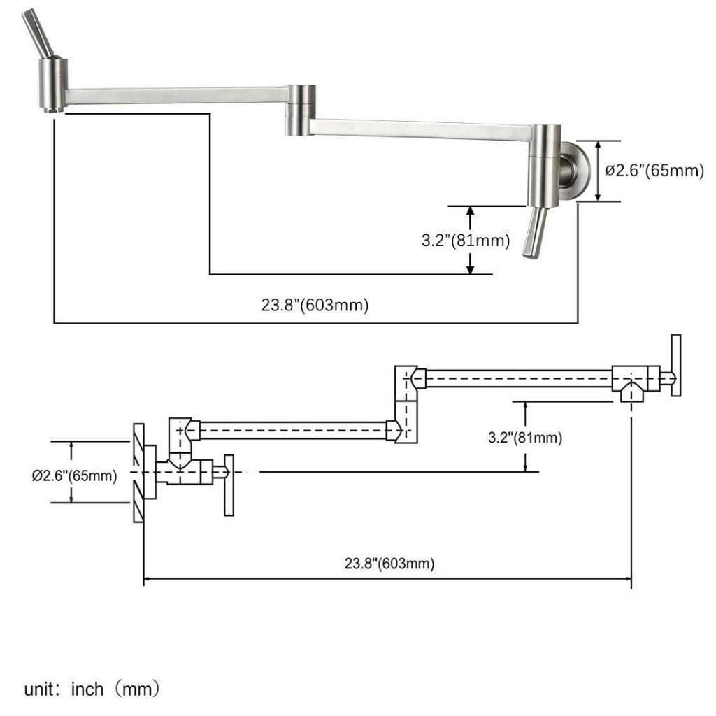 WOWOW Wall Mounted Pot Filler In Brushed Nickel