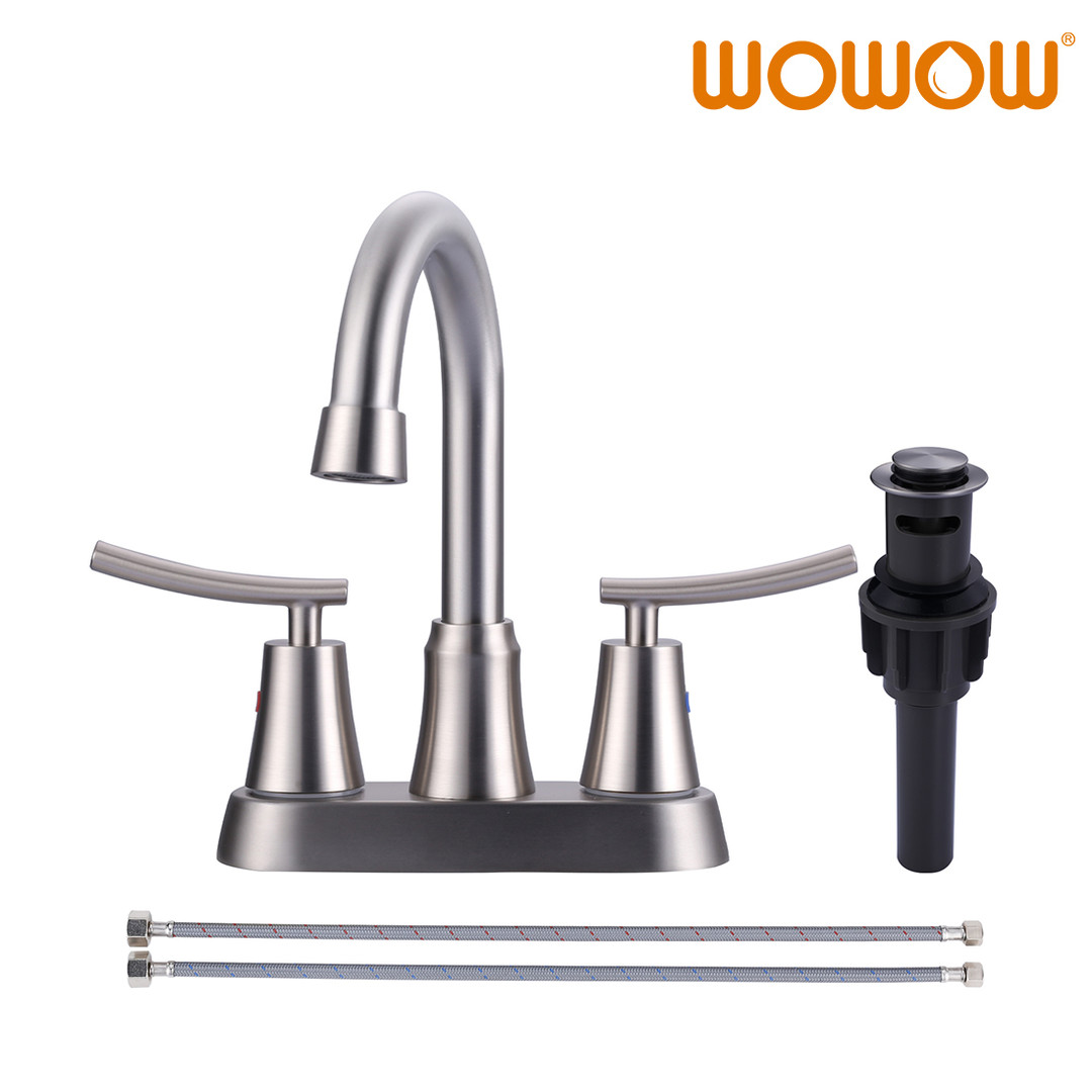 WOWOW Brushed Nickel Centerset Bathroom Sink Faucet with Pop Up Drain