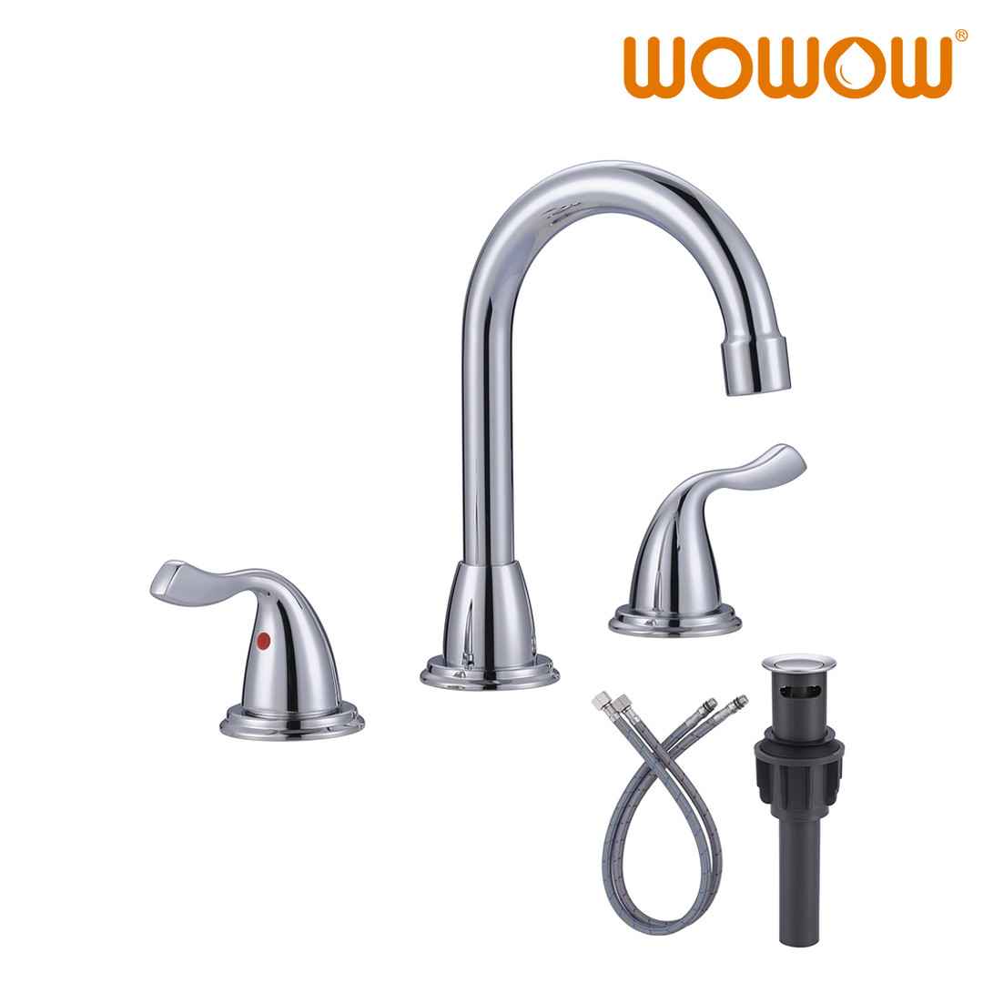 WOWOW 8 Inch Widespread Chrome Bathroom Faucet with Drain Assembly ...