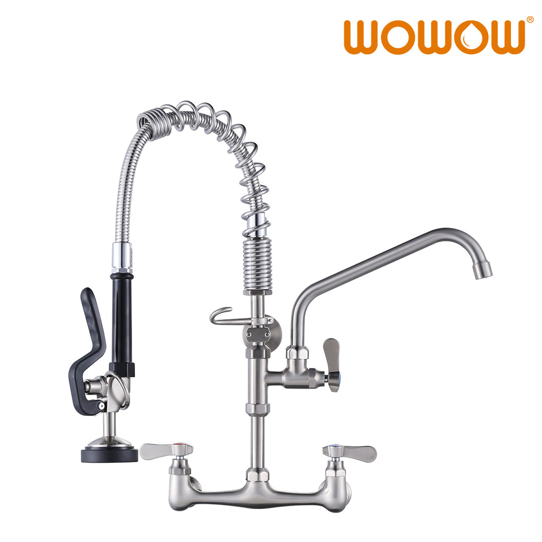 WOWOW Wall Mount Polished Chrome Triple Handle Commercial Kitchen ...