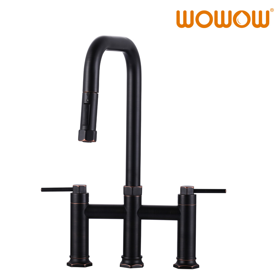 WOWOW Centerset Oil Rubbed Bronze Farmhouse High Arc Bridge Kitchen ...