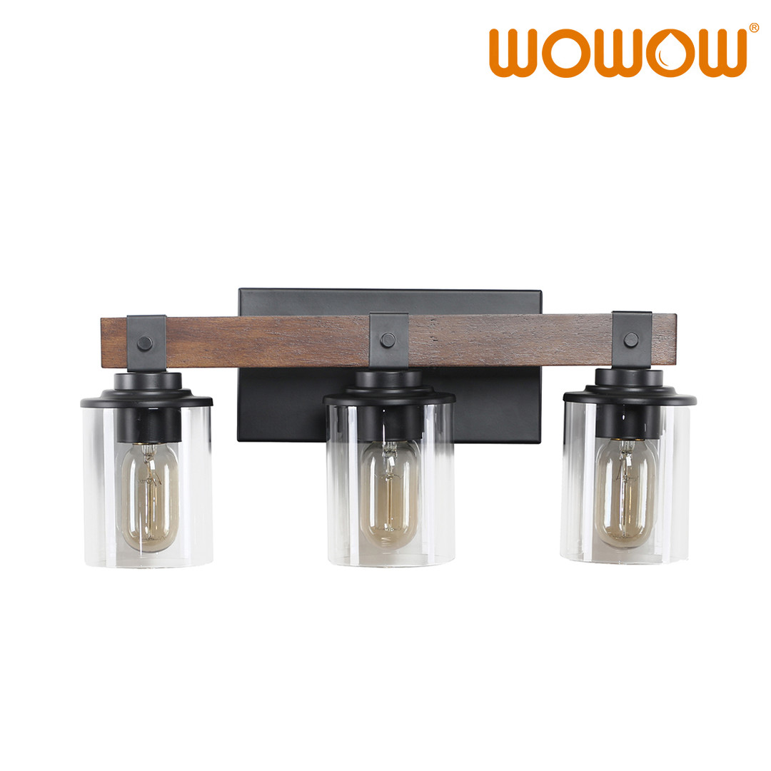 WOWOW Farmhouse 3-Light Walnut Bathroom Vanity Light Vintage Wall Light ...