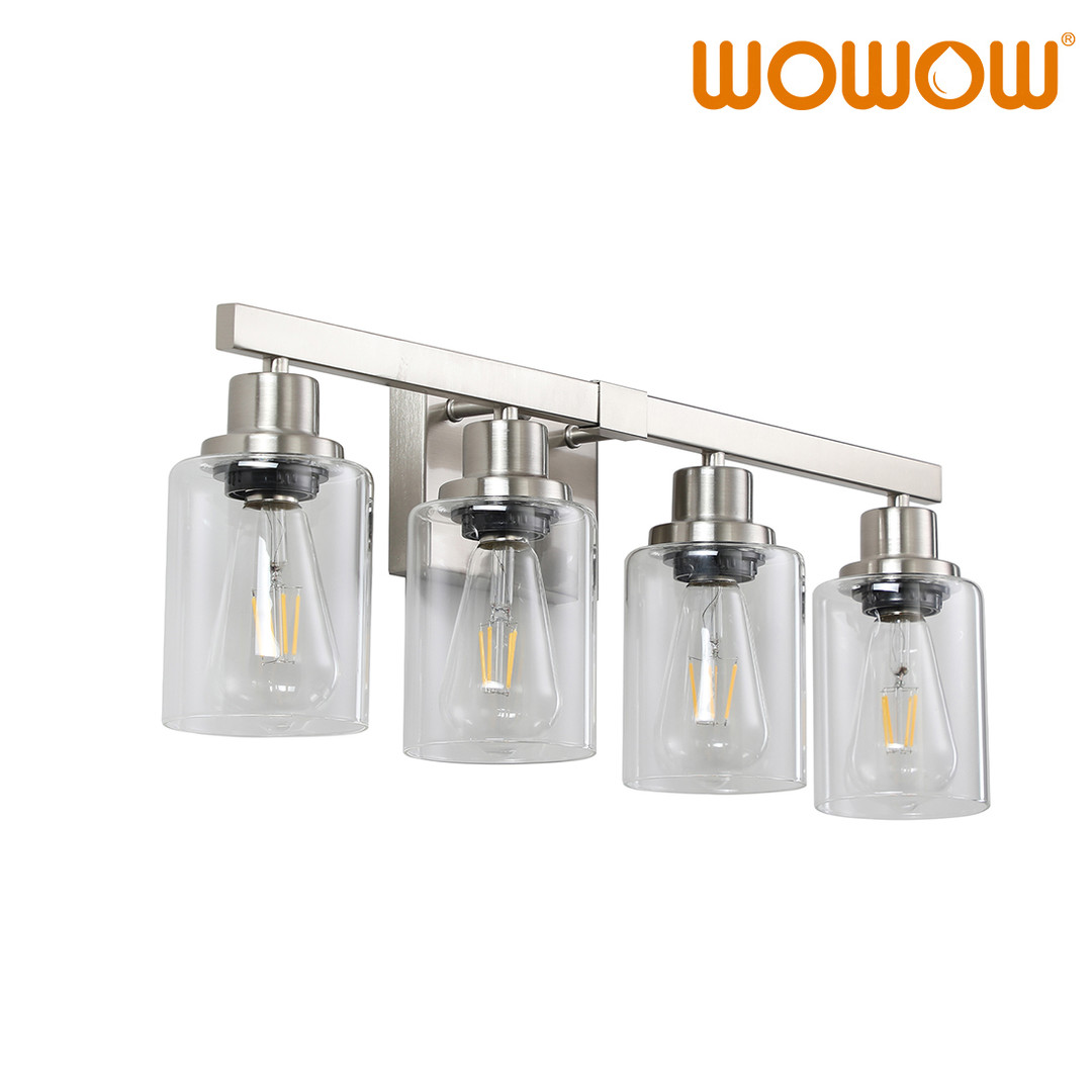 WOWOW Farmhouse Brushed Nickel Bathroom Vanity Light with Clear Glass ...